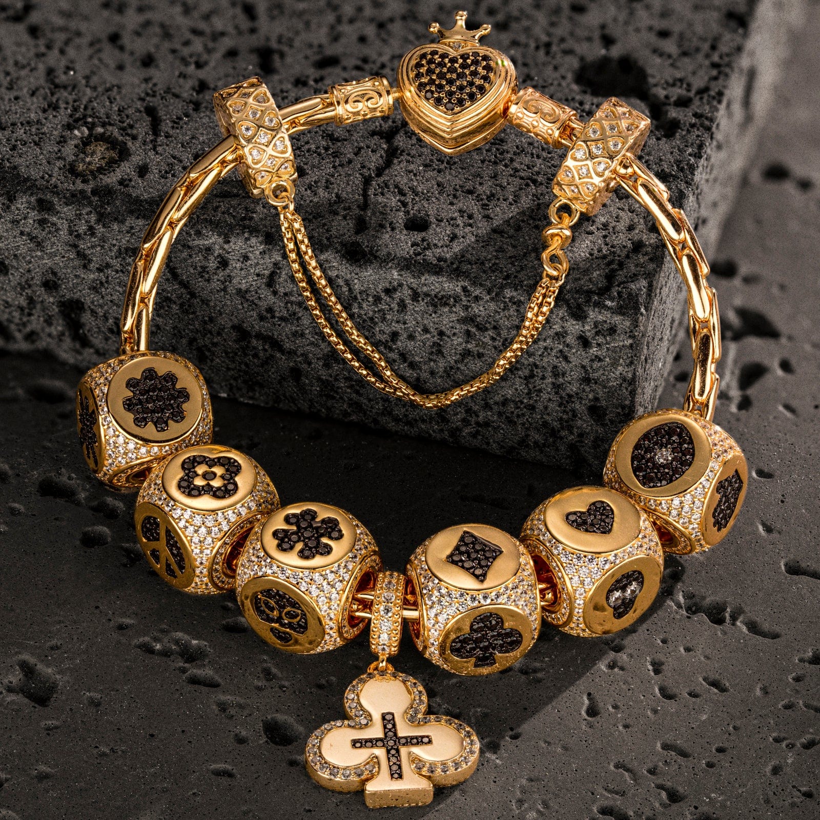 STERLING SILVER CROSS OF DESTINY CHARMS BRACELET SET IN 14K GOLD PLATE ...