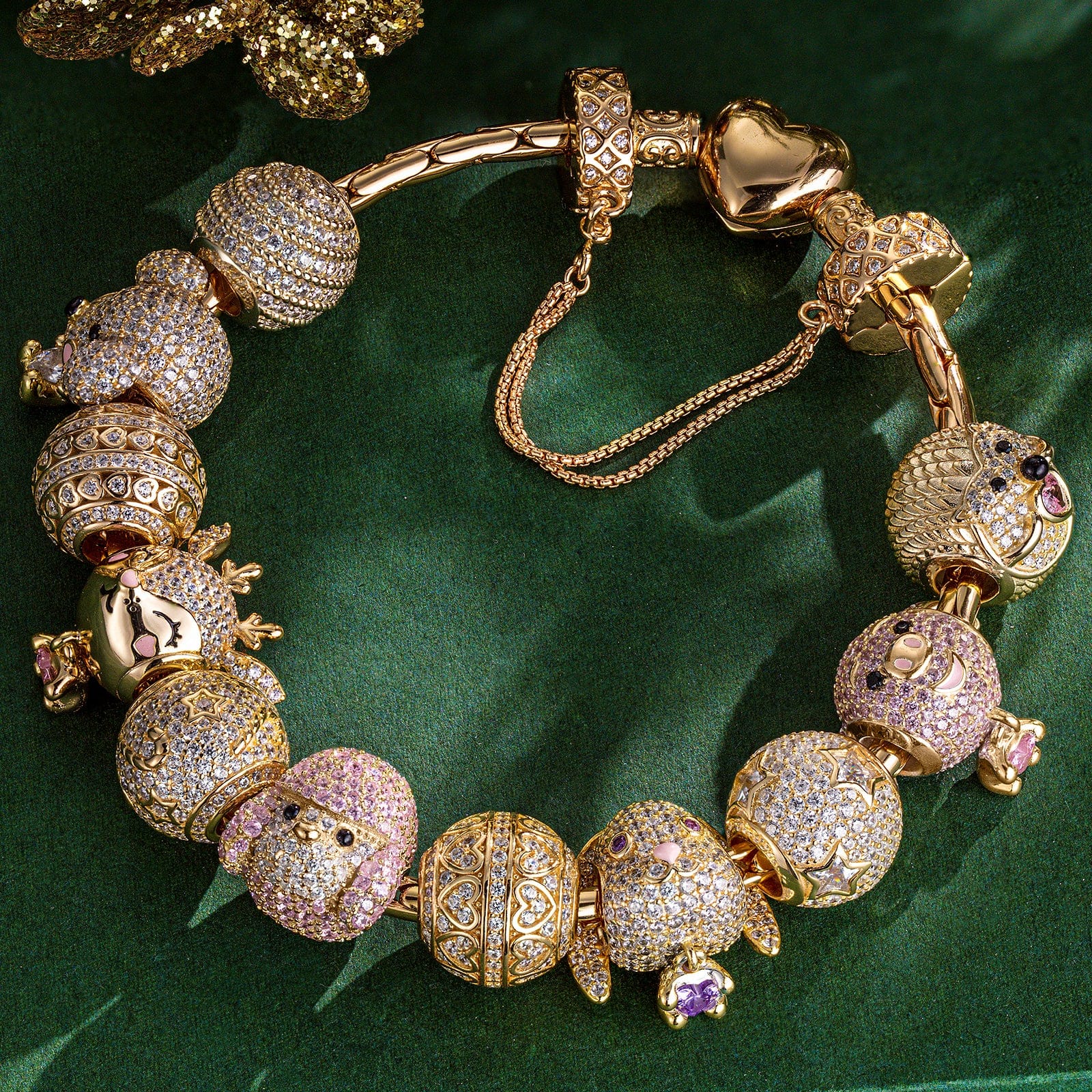 STERLING SILVER ADORABLE WONDERLAND ANIMALS CHARMS BRACELET SET IN 14K ...