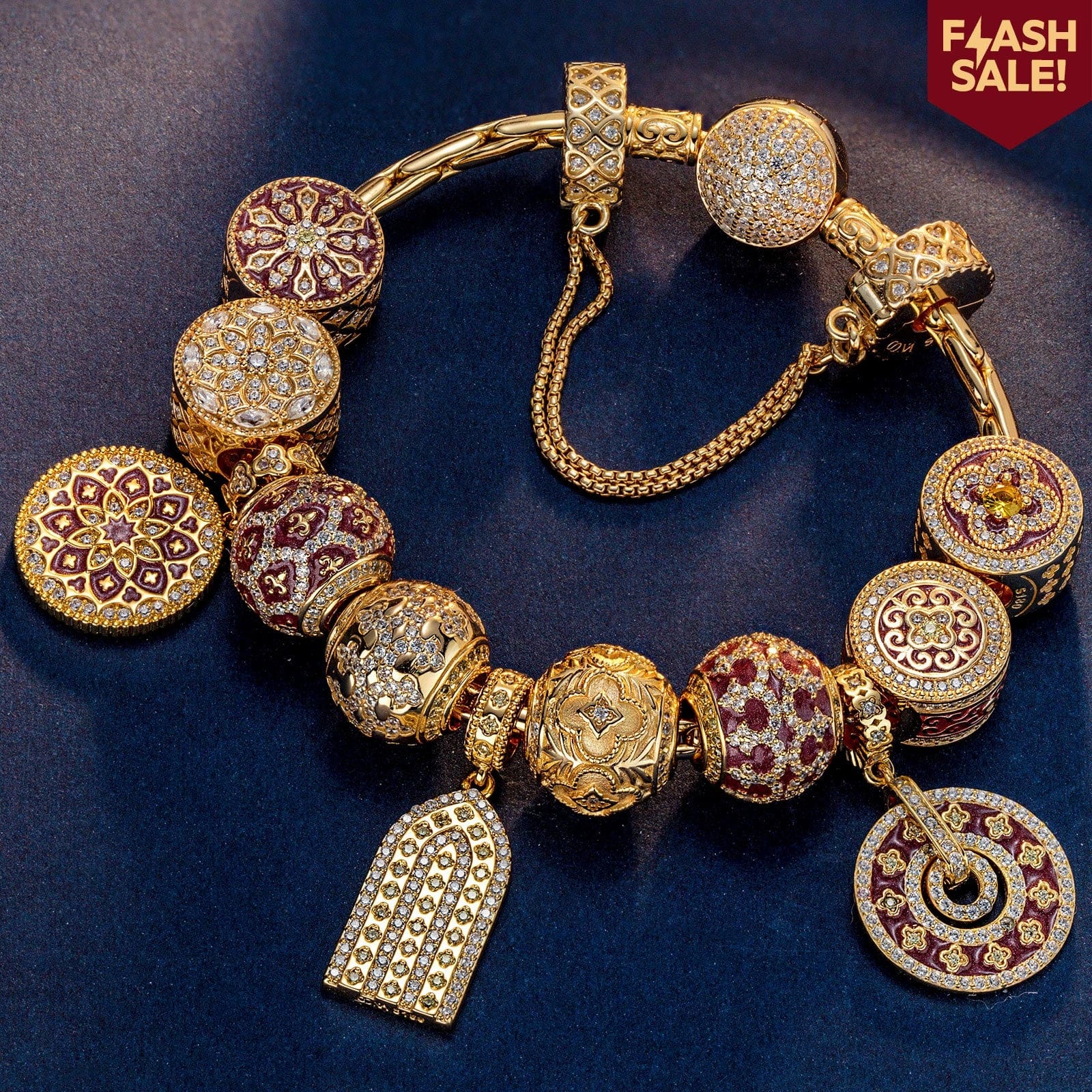 STERLING SILVER GOLDEN SHIMMERING CHARMS BRACELET SET WITH ENAMEL IN 1 ...