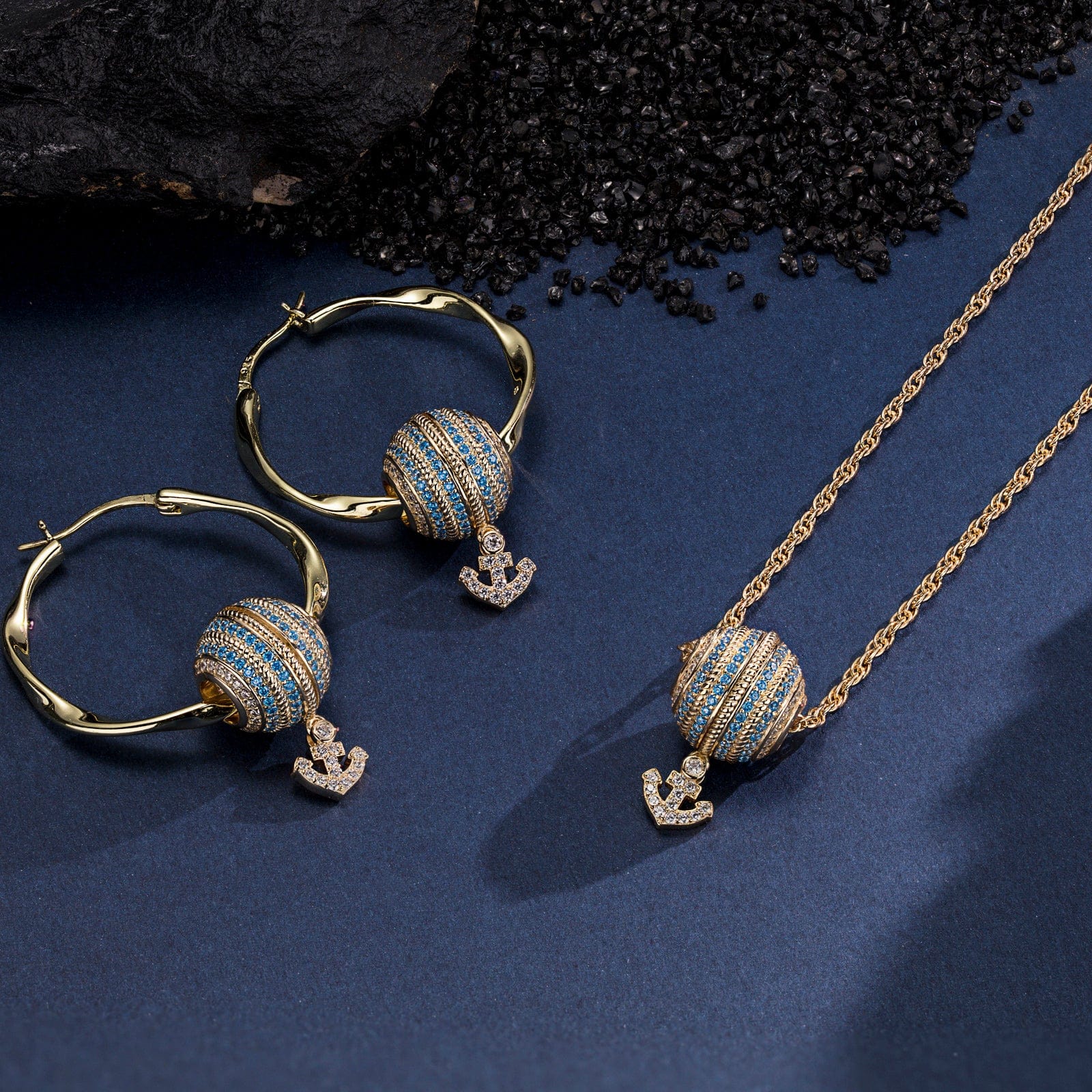 STERLING SILVER DANCING ANCHOR CHARMS NECKLACE SET AND TARNISH-RESISTA ...