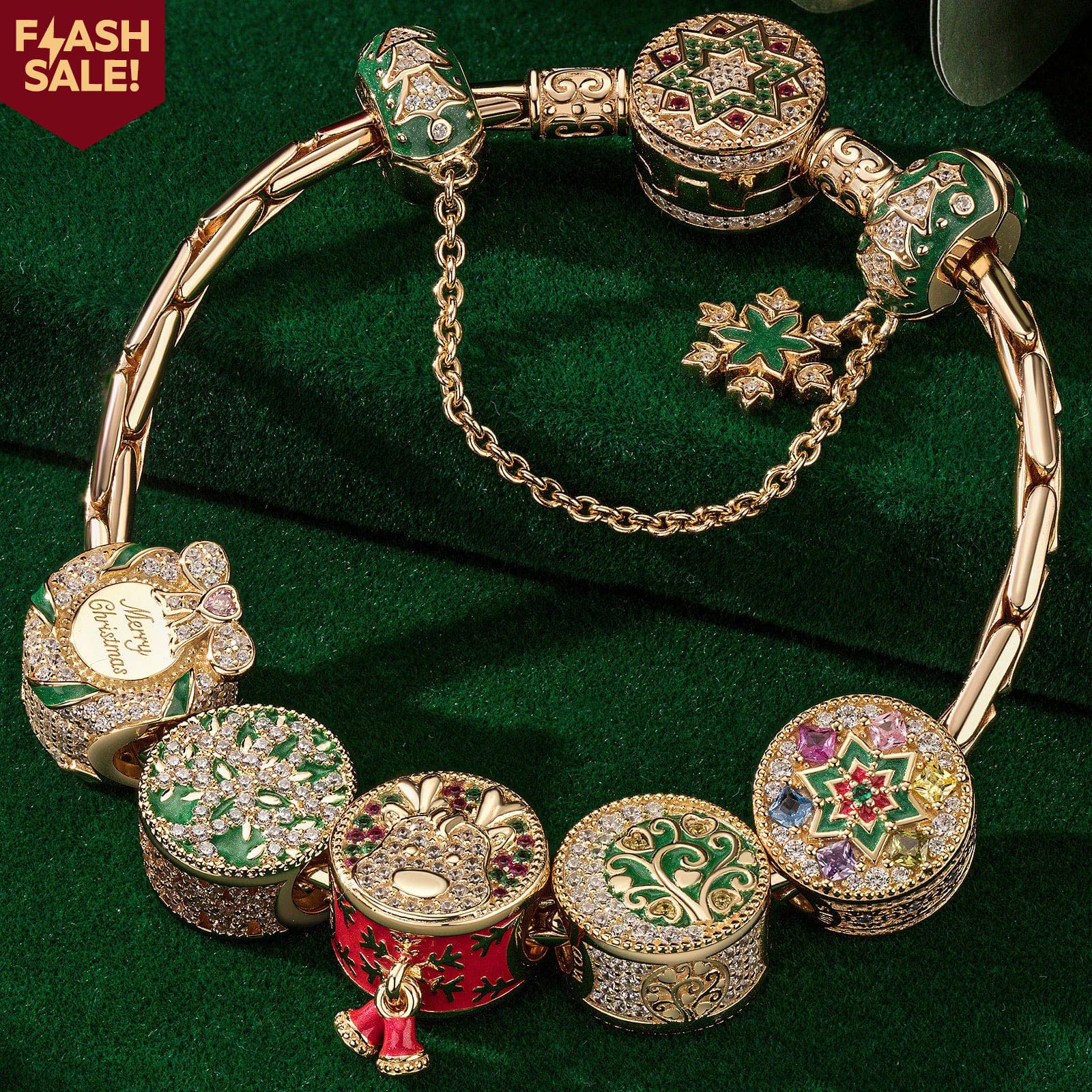 STERLING SILVER JOYOUS FESTIVE CHARMS BRACELET SET WITH ENAMEL IN 14K ...