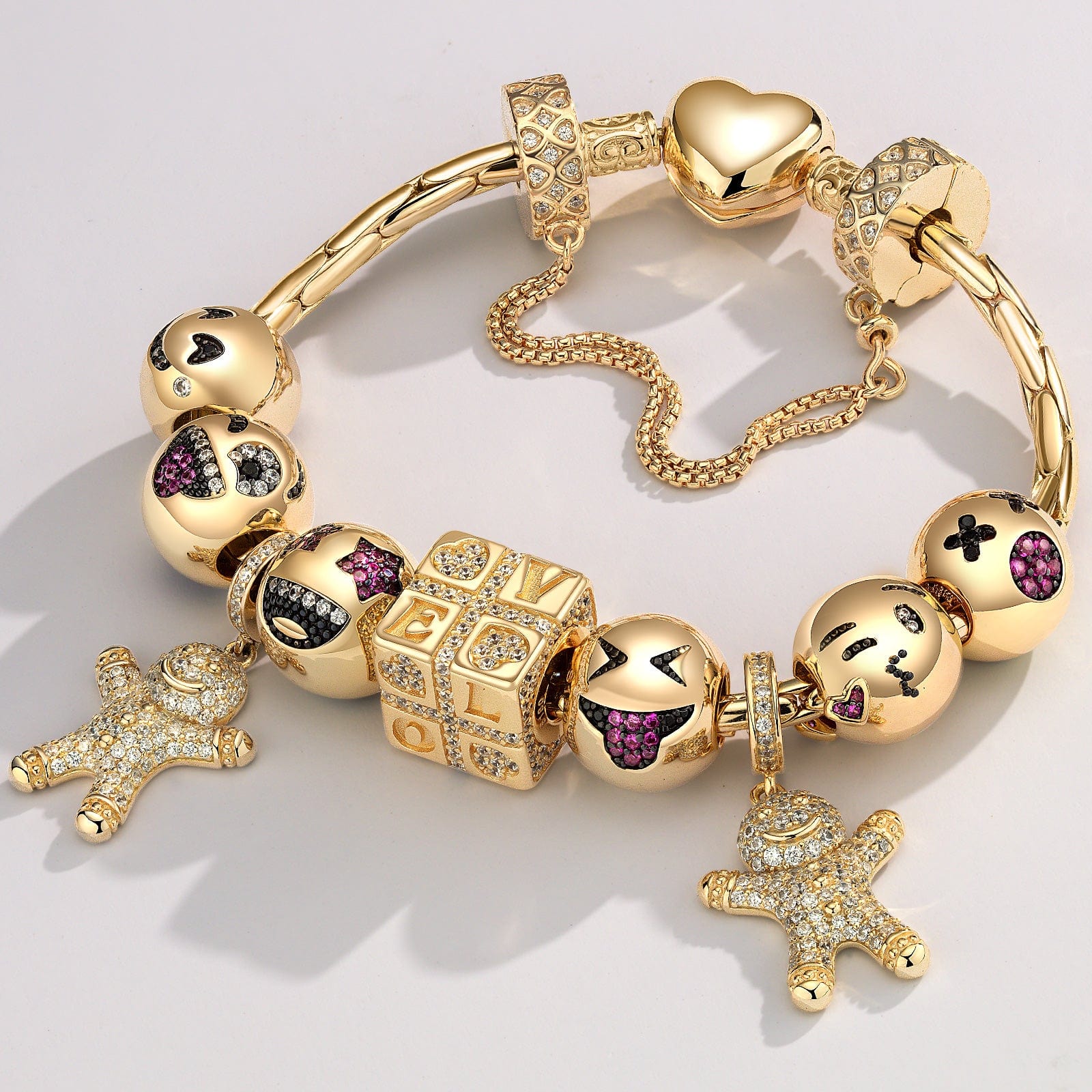 STERLING SILVER SMILE AND EMBRACE CHARMS BRACELET SET WITH ENAMEL IN 1 ...