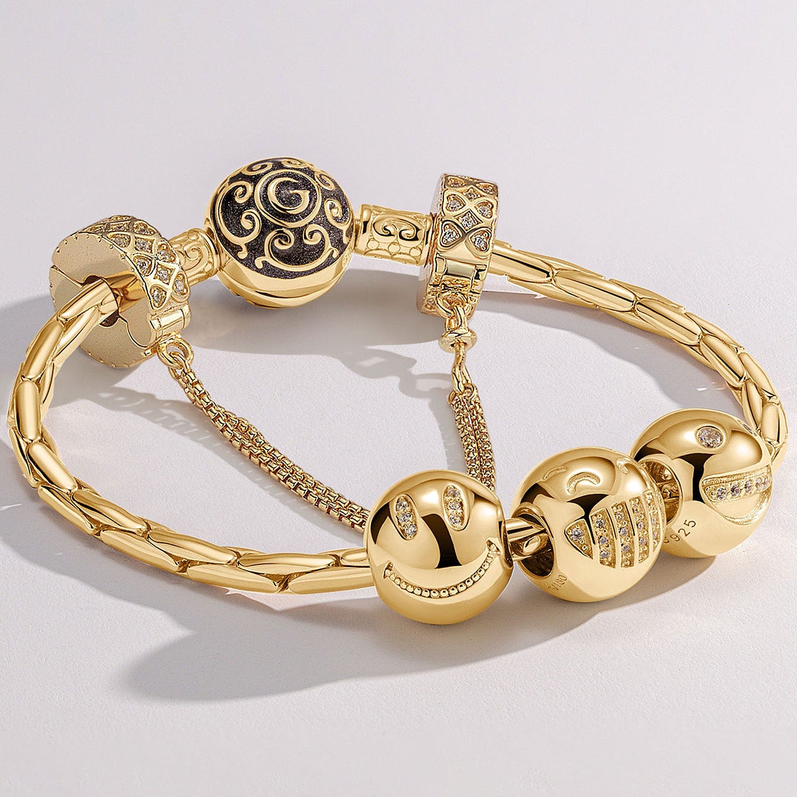STERLING SILVER HEARTY LAUGH CHARMS BRACELET SET WITH ENAMEL IN 14K GO ...