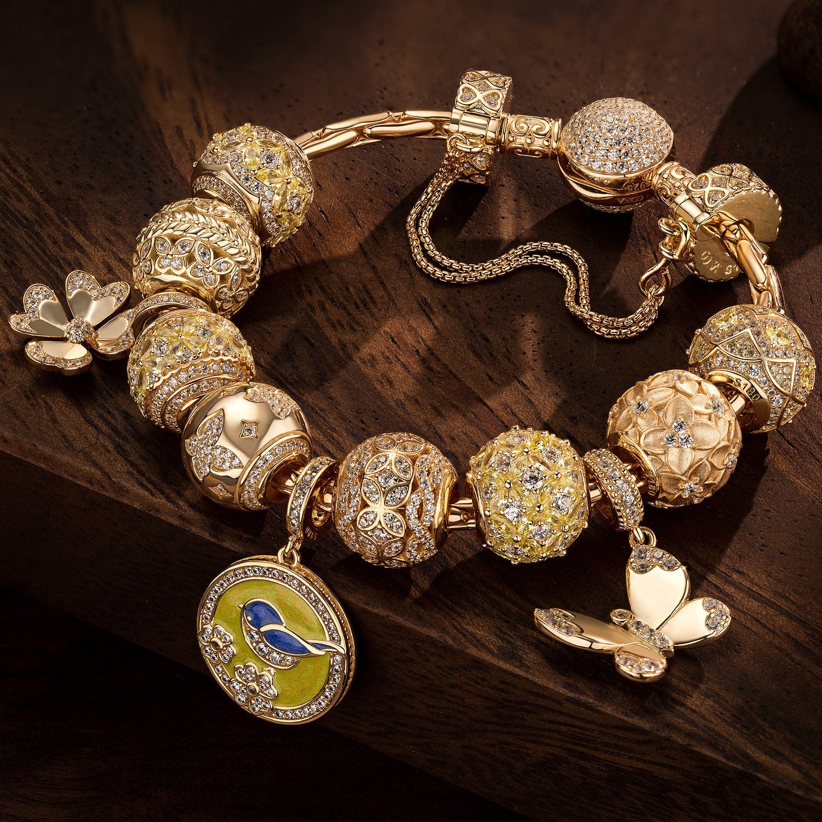 STERLING SILVER PICTURESQUE AUTUMN CHARMS BRACELET SET WITH ENAMEL IN ...
