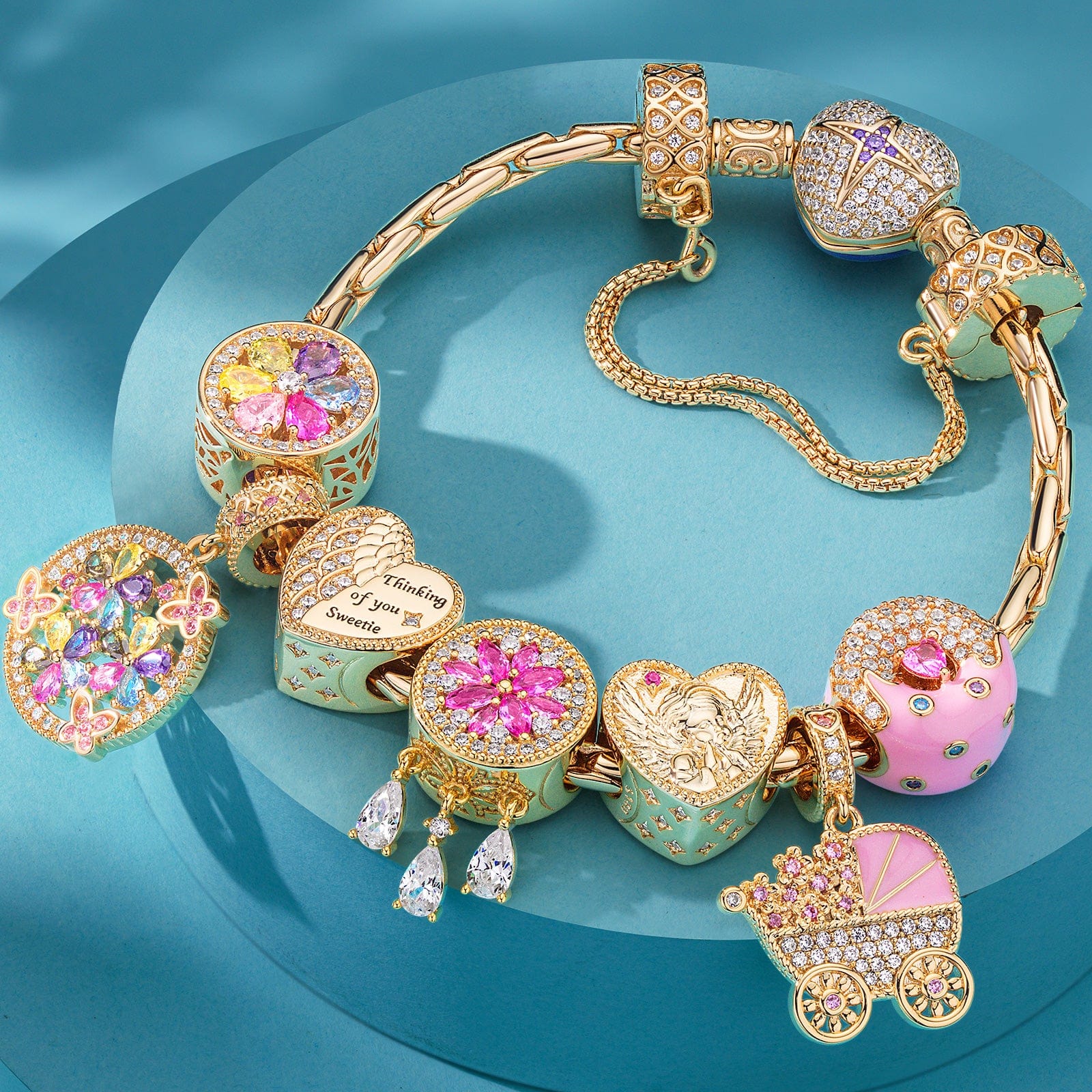 STERLING SILVER IRIDESCENT JOY CHARMS BRACELET SET WITH ENAMEL IN 14K ...