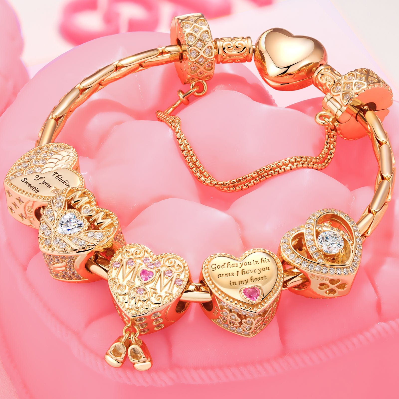 STERLING SILVER BLESSINGS FOR MOM CHARMS BRACELET SET IN 14K GOLD PLAT ...