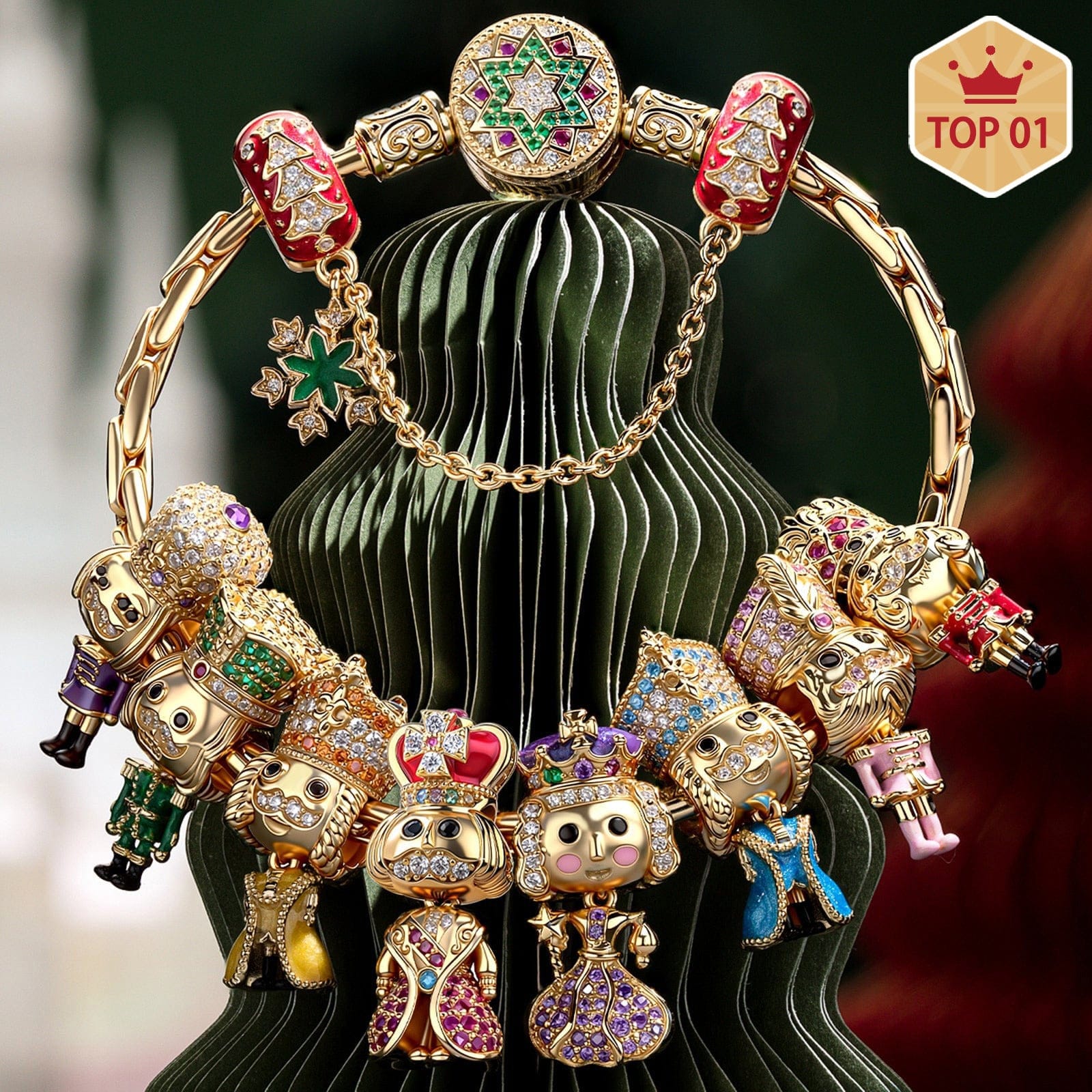 STERLING SILVER GOLDEN NUTCRACKER ROYALTY CHARMS BRACELET SET WITH ENA ...