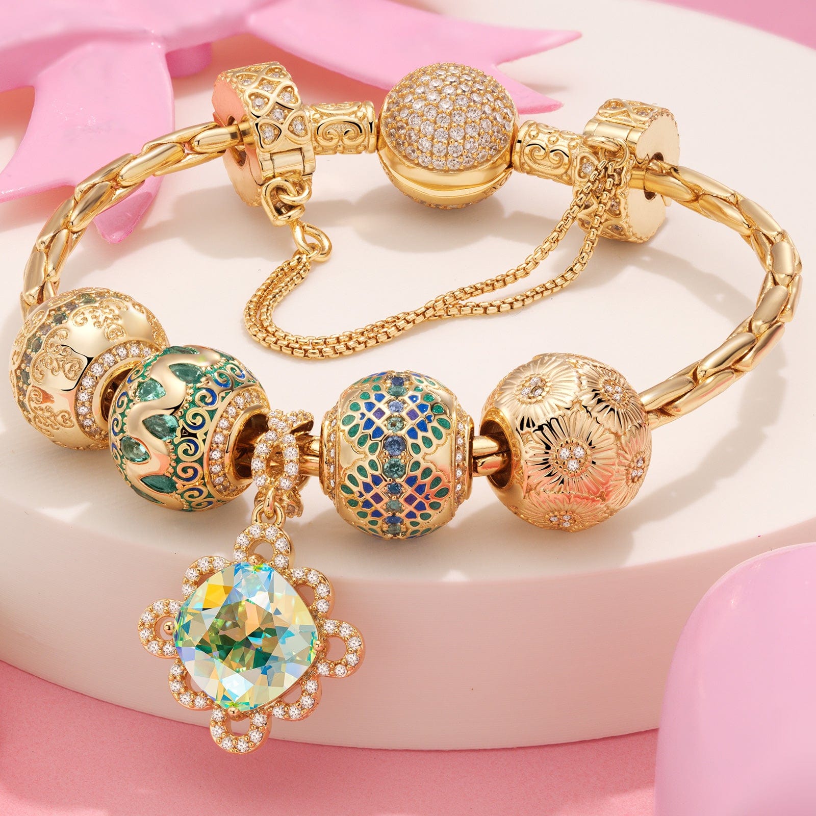 STERLING SILVER TWIRLING IN TIME CHARMS BRACELET SET WITH ENAMEL IN 14 ...