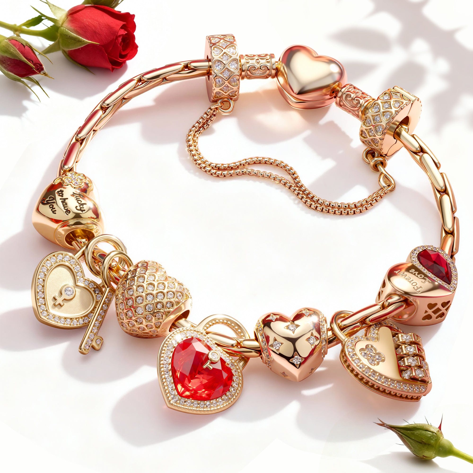 STERLING SILVER HEARTSTRINGS HARMONY CHARMS BRACELET SET IN 14K GOLD P ...