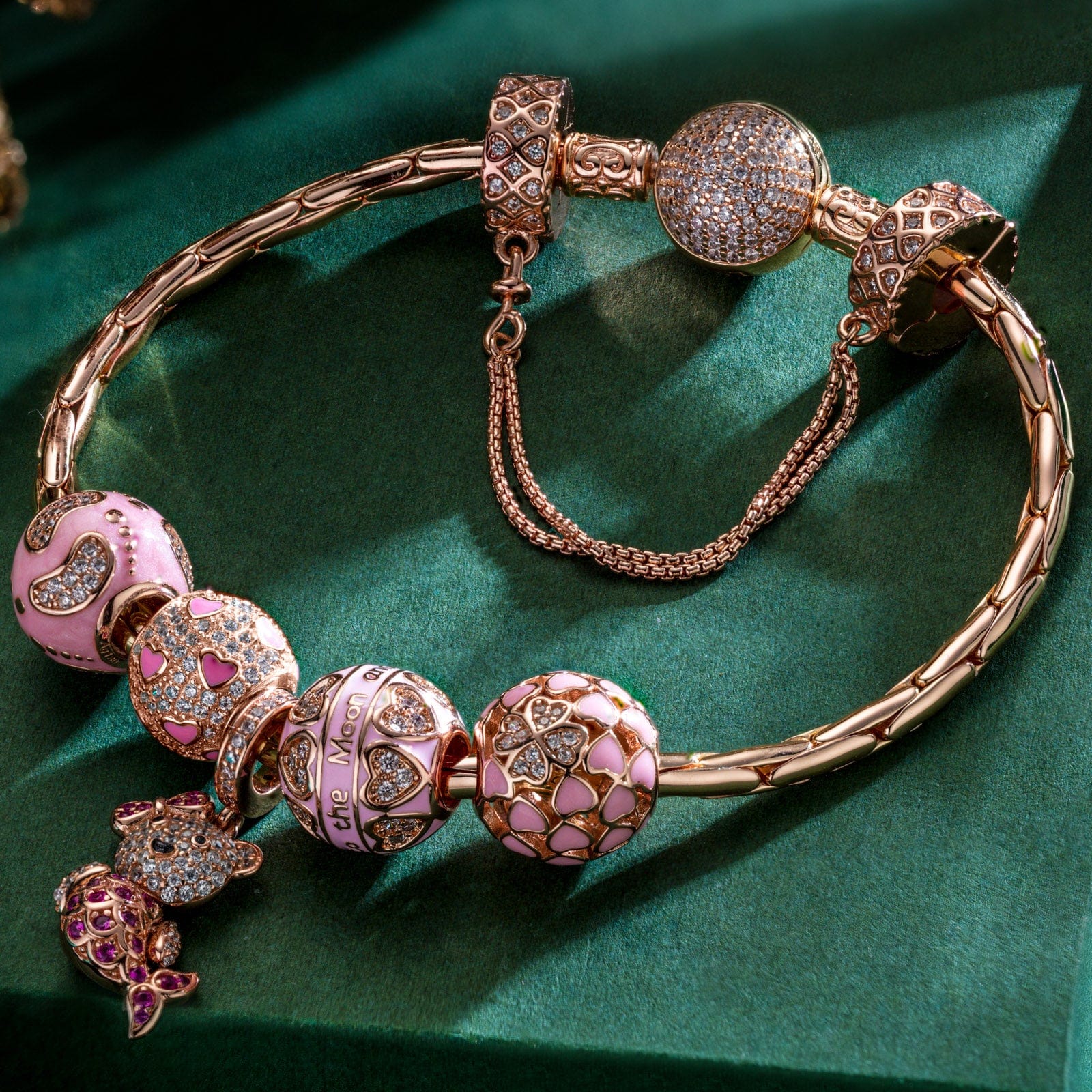 STERLING SILVER FANTASY ISLAND CHARMS BRACELET SET WITH ENAMEL IN ROSE ...