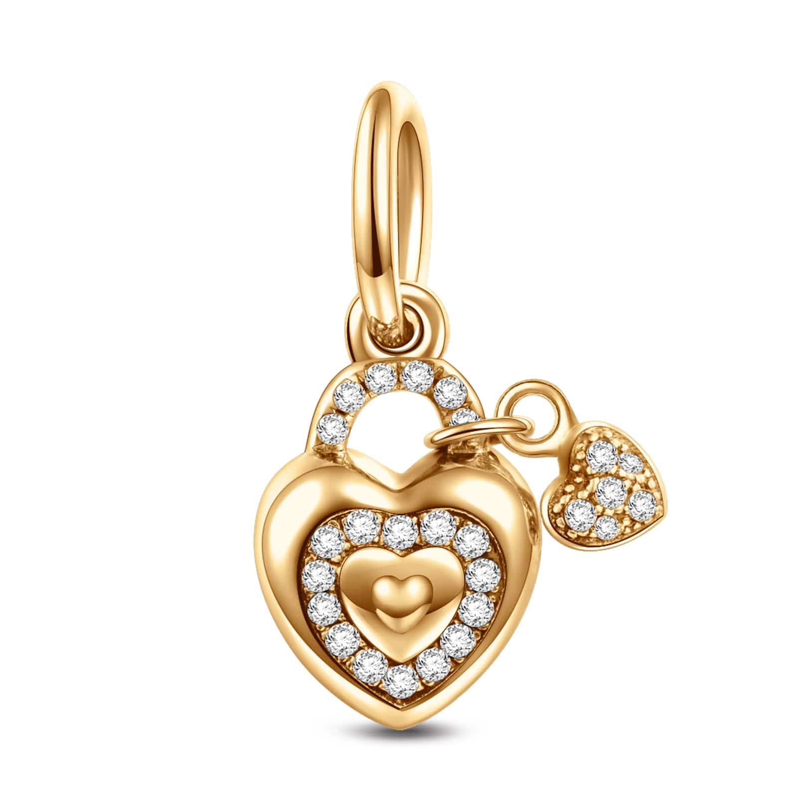 LOCK YOUR HEART TARNISH-RESISTANT SILVER DANGLE CHARMS IN 14K GOLD PLA ...