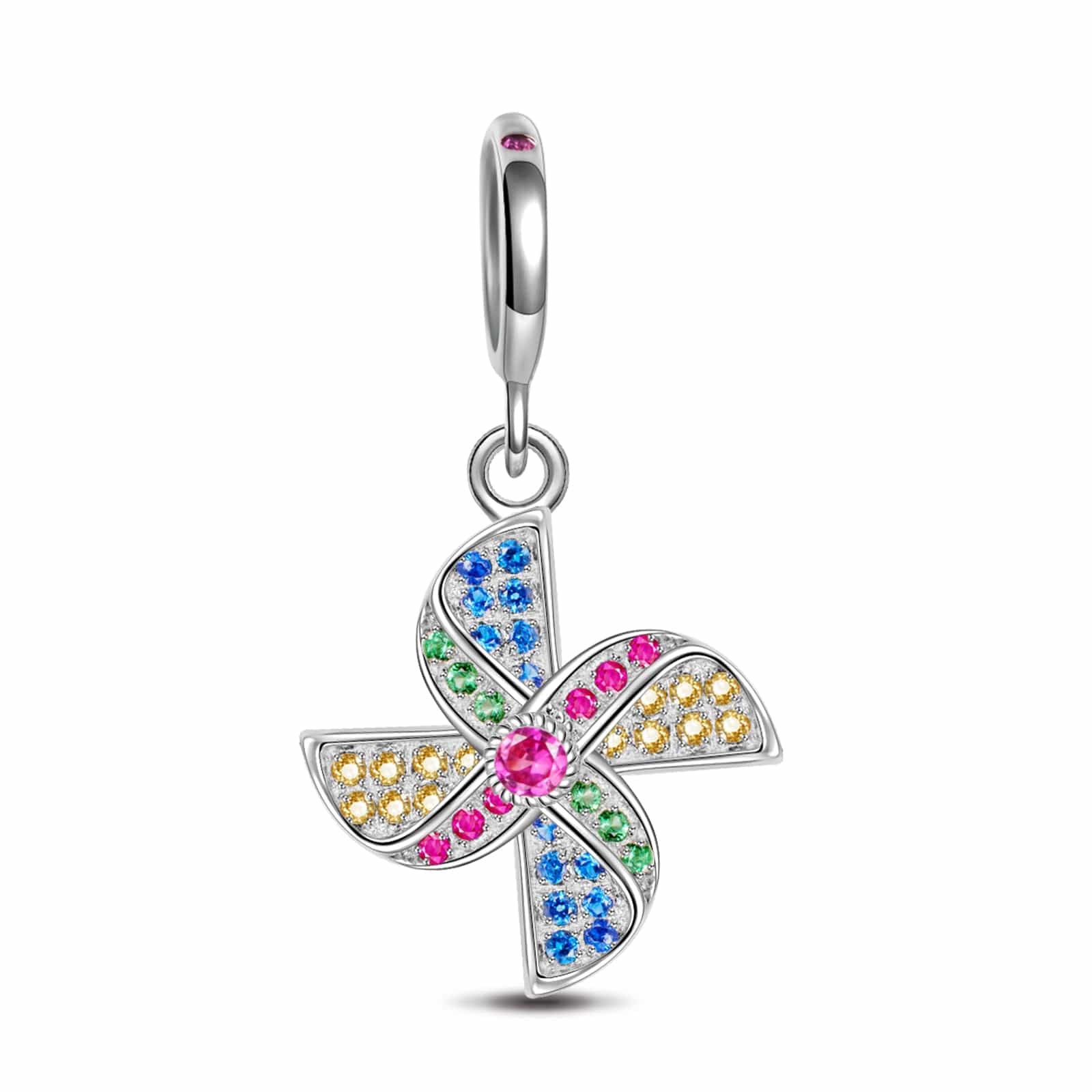 STERLING SILVER LUCKY WINDMILL DANGLE CHARMS IN WHITE GOLD PLATED – GONA