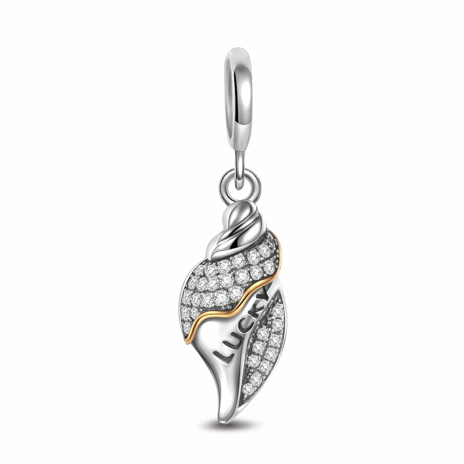 STERLING SILVER SINGING CONCH DANGLE CHARMS IN WHITE GOLD PLATED – GONA