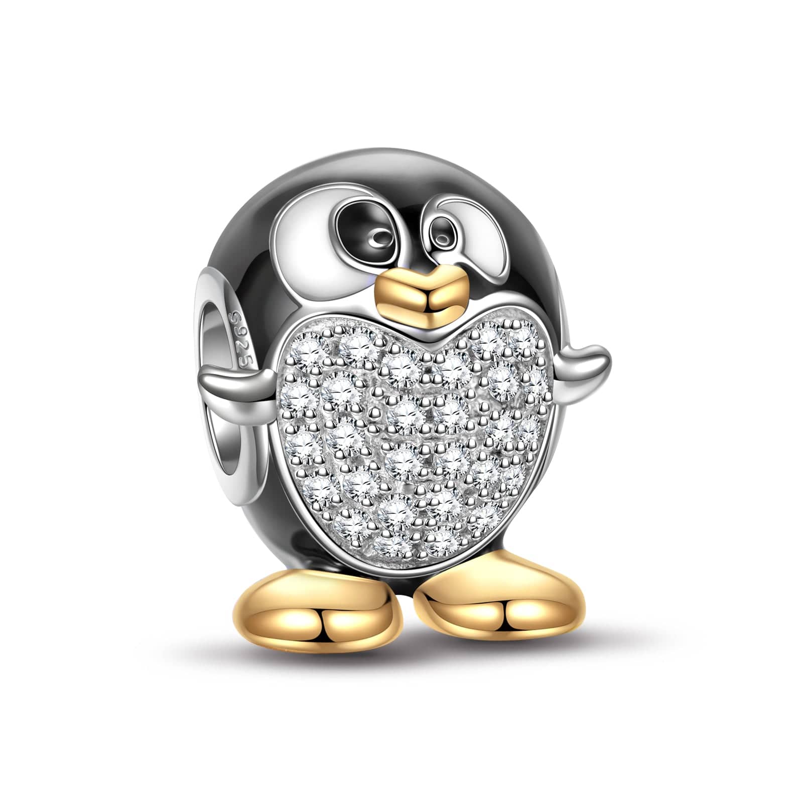 STERLING SILVER CUTE PENGUIN CHARMS WITH ENAMEL IN TWO-TONE PLATING – GONA