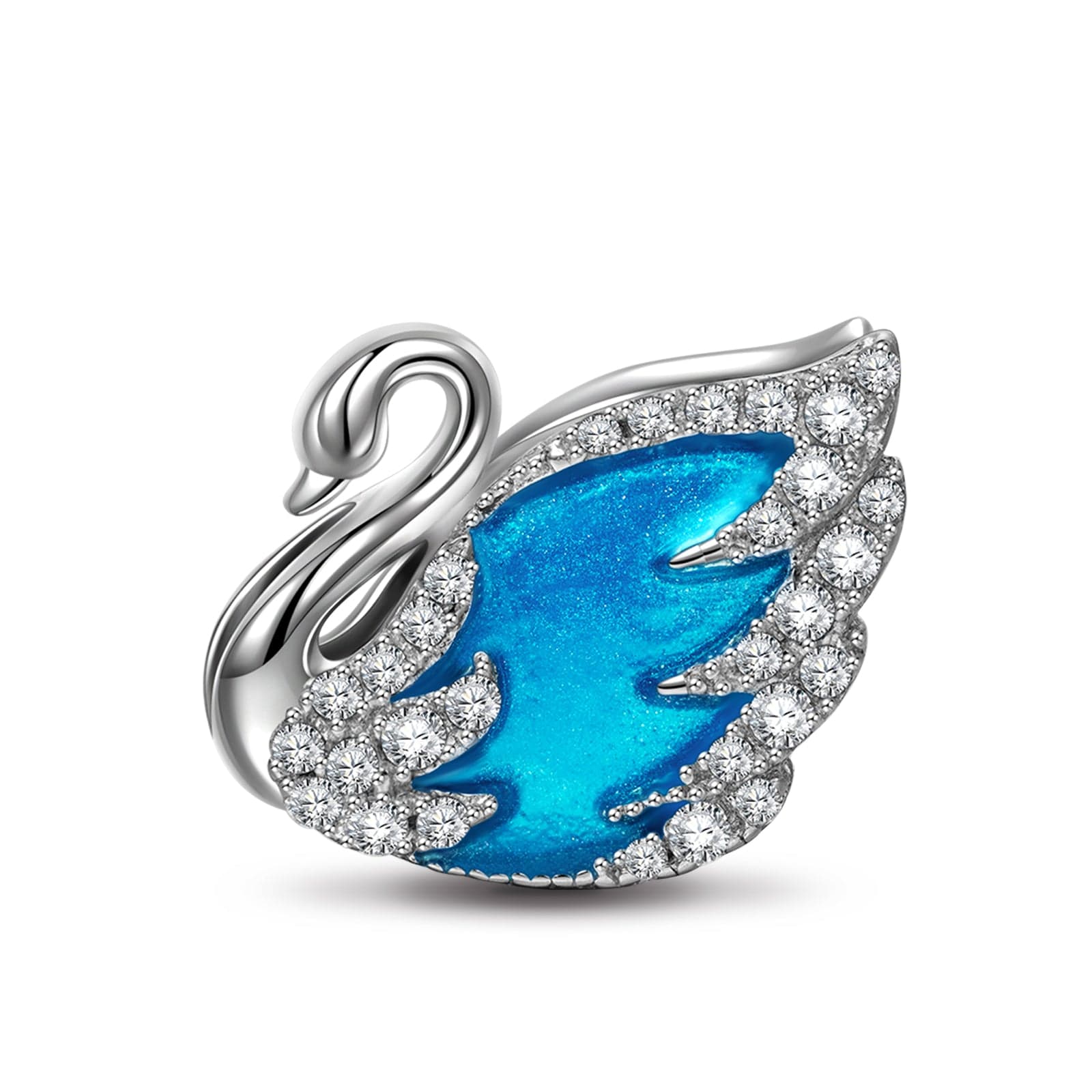 STERLING SILVER SWAN PRINCESS CHARMS WITH ENAMEL IN WHITE GOLD PLATED ...