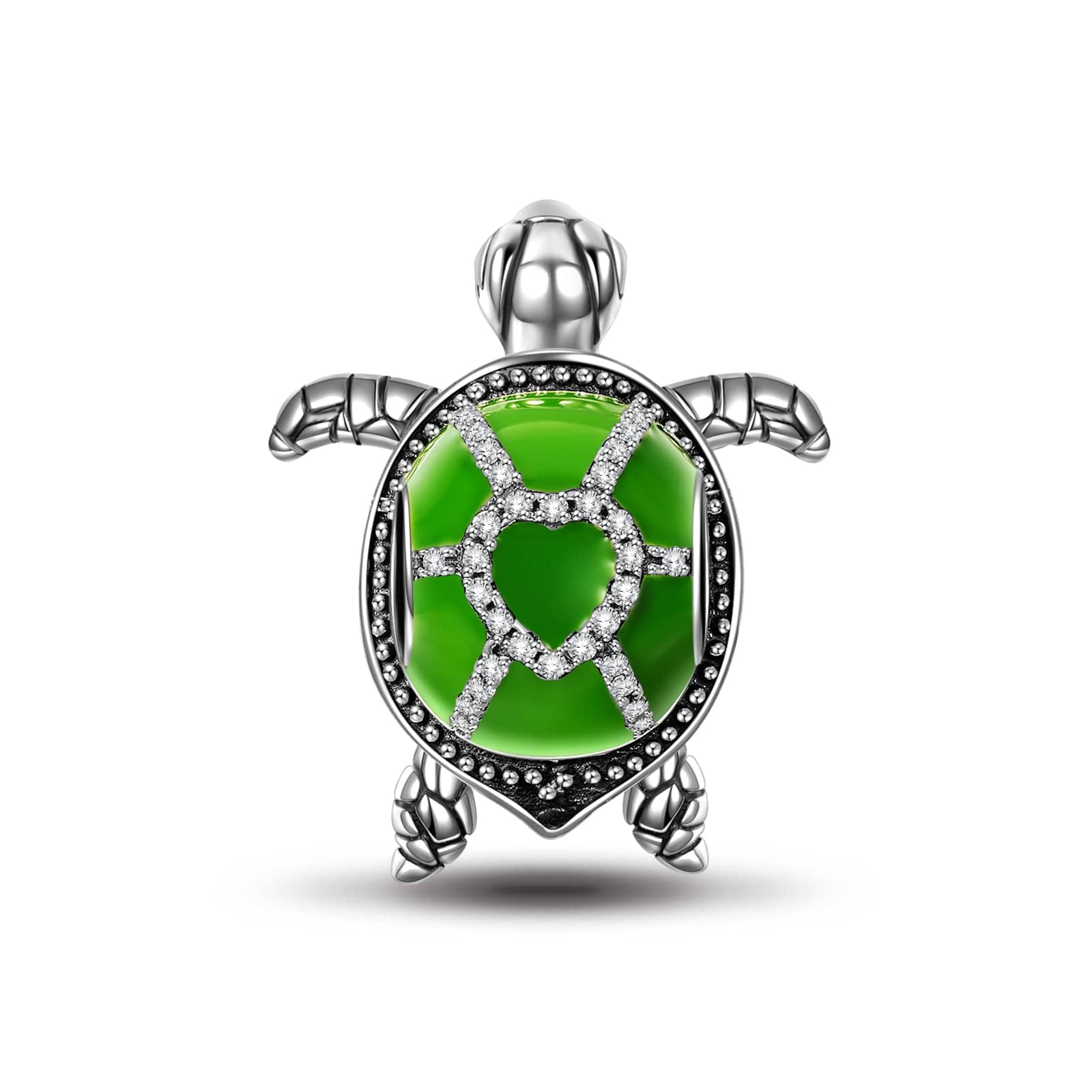 STERLING SILVER GREEN TURTLE CHARMS WITH ENAMEL IN WHITE GOLD PLATED – GONA