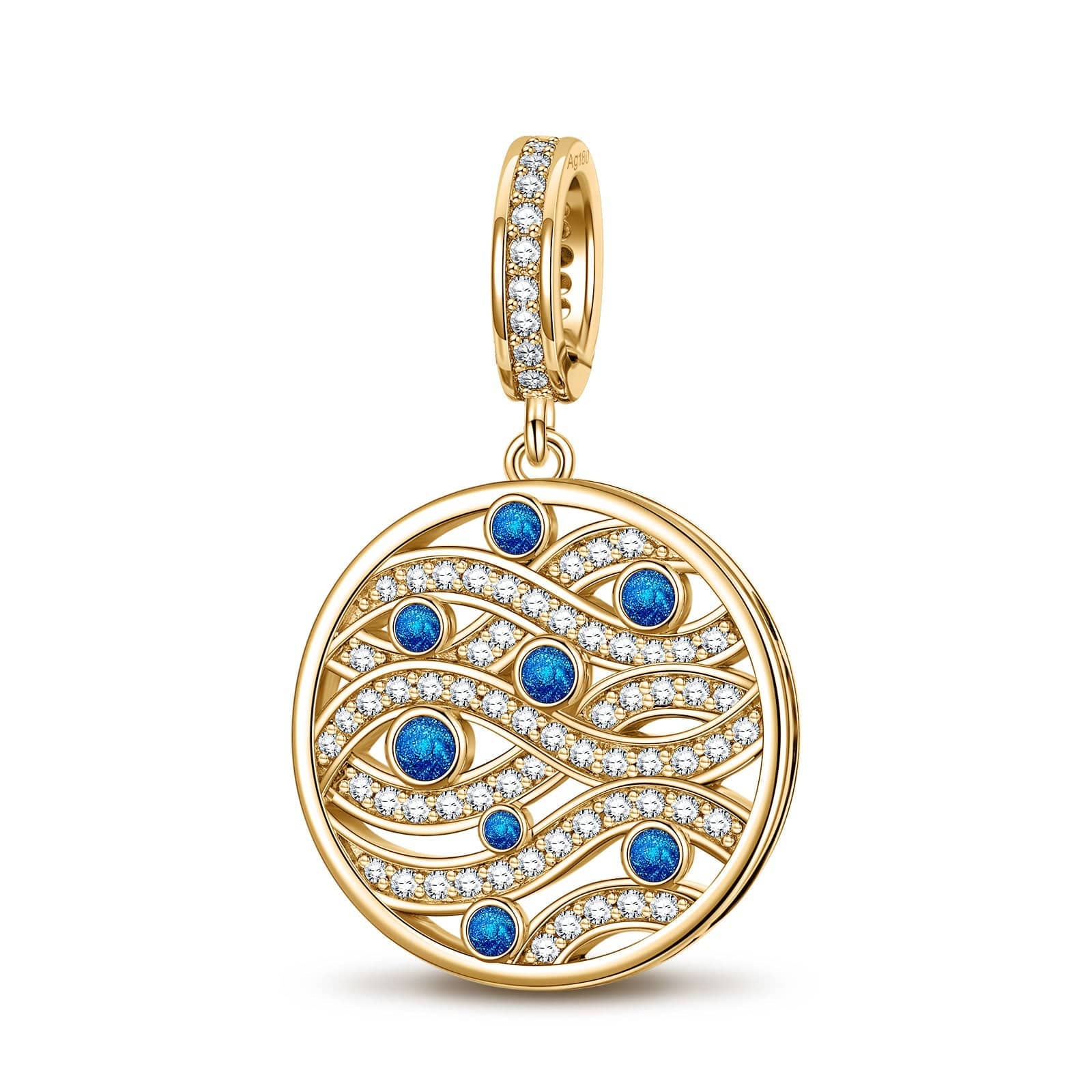 WAVES GOLDEN TARNISH-RESISTANT SILVER DANGLE CHARMS WITH ENAMEL IN 14K ...