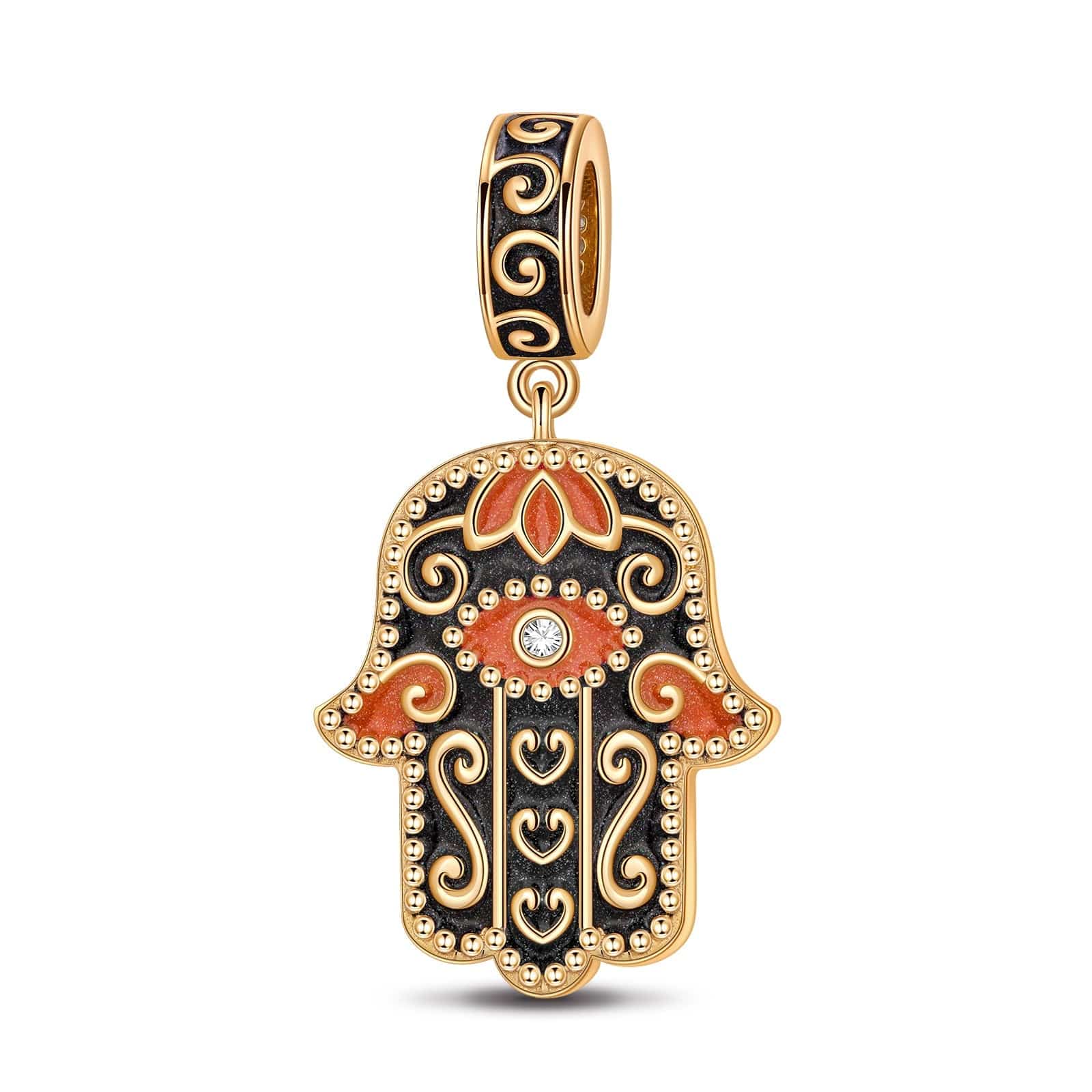 KHAMSAH TARNISH-RESISTANT SILVER DANGLE CHARMS WITH ENAMEL IN 14K GOLD ...