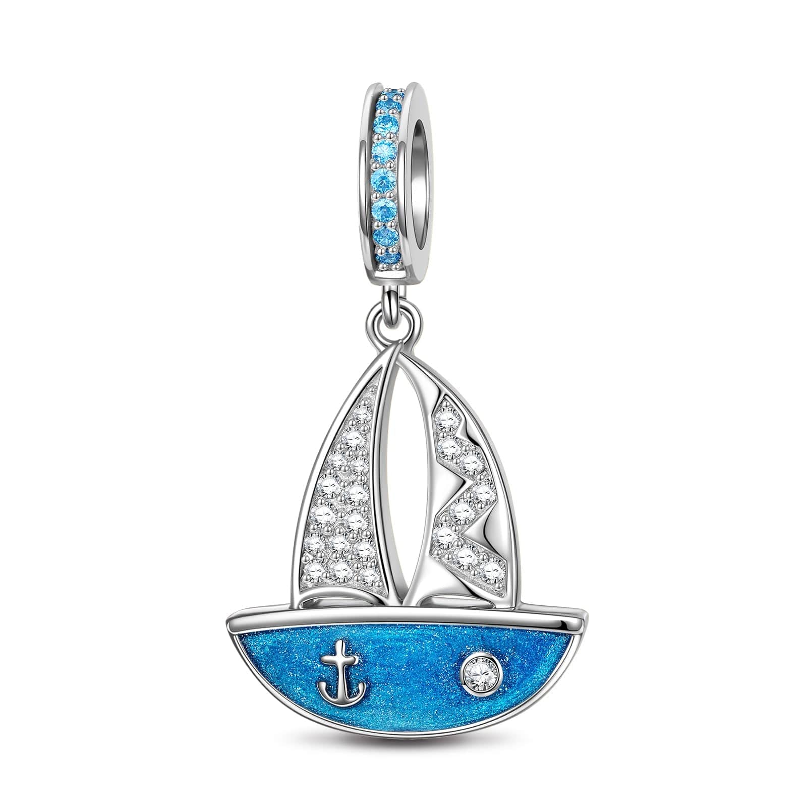 STERLING SILVER BLUE SAILBOAT DANGLE CHARMS WITH ENAMEL IN WHITE GOLD ...