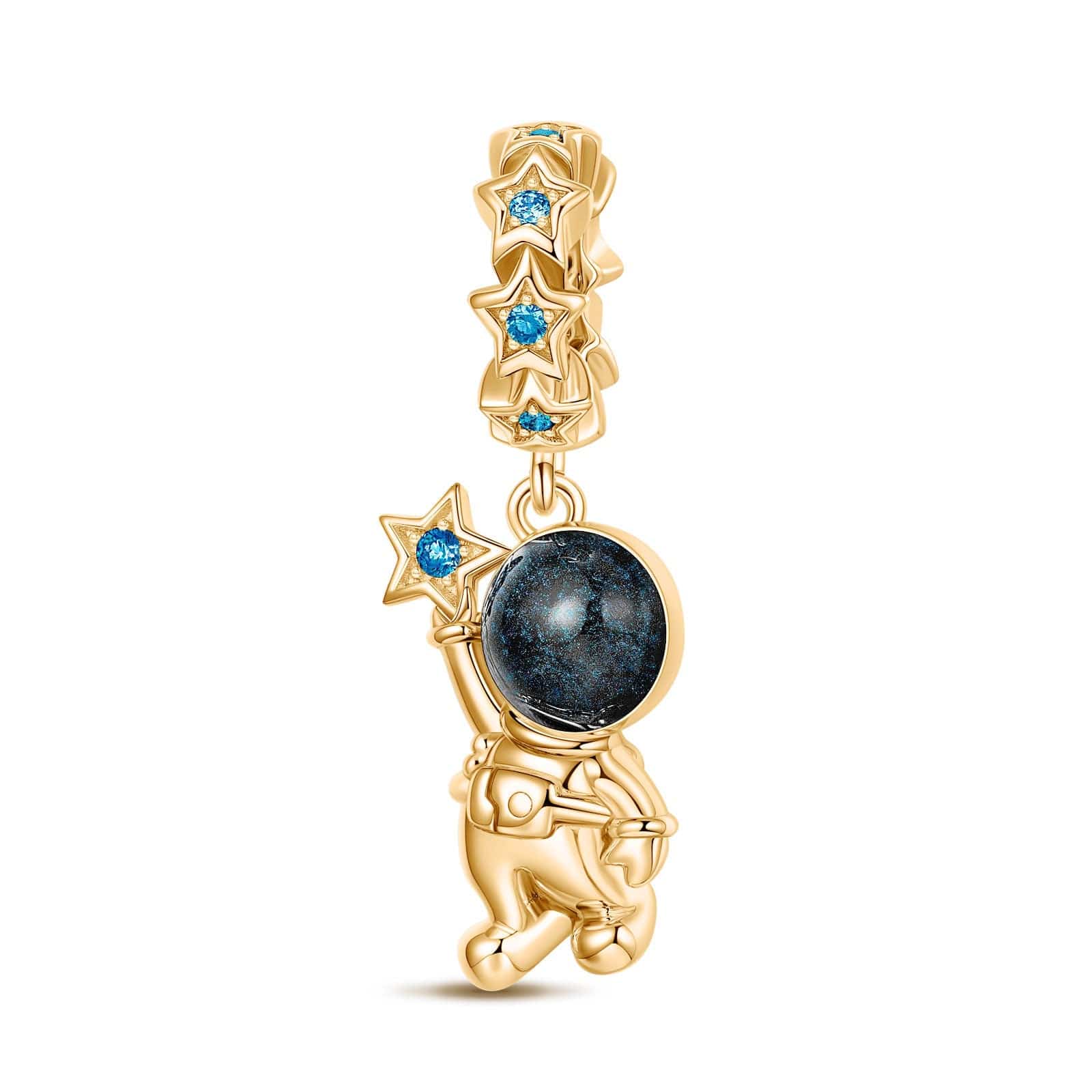 ASTRONAUT PICKING STARS TARNISH-RESISTANT SILVER DANGLE CHARMS WITH EN ...