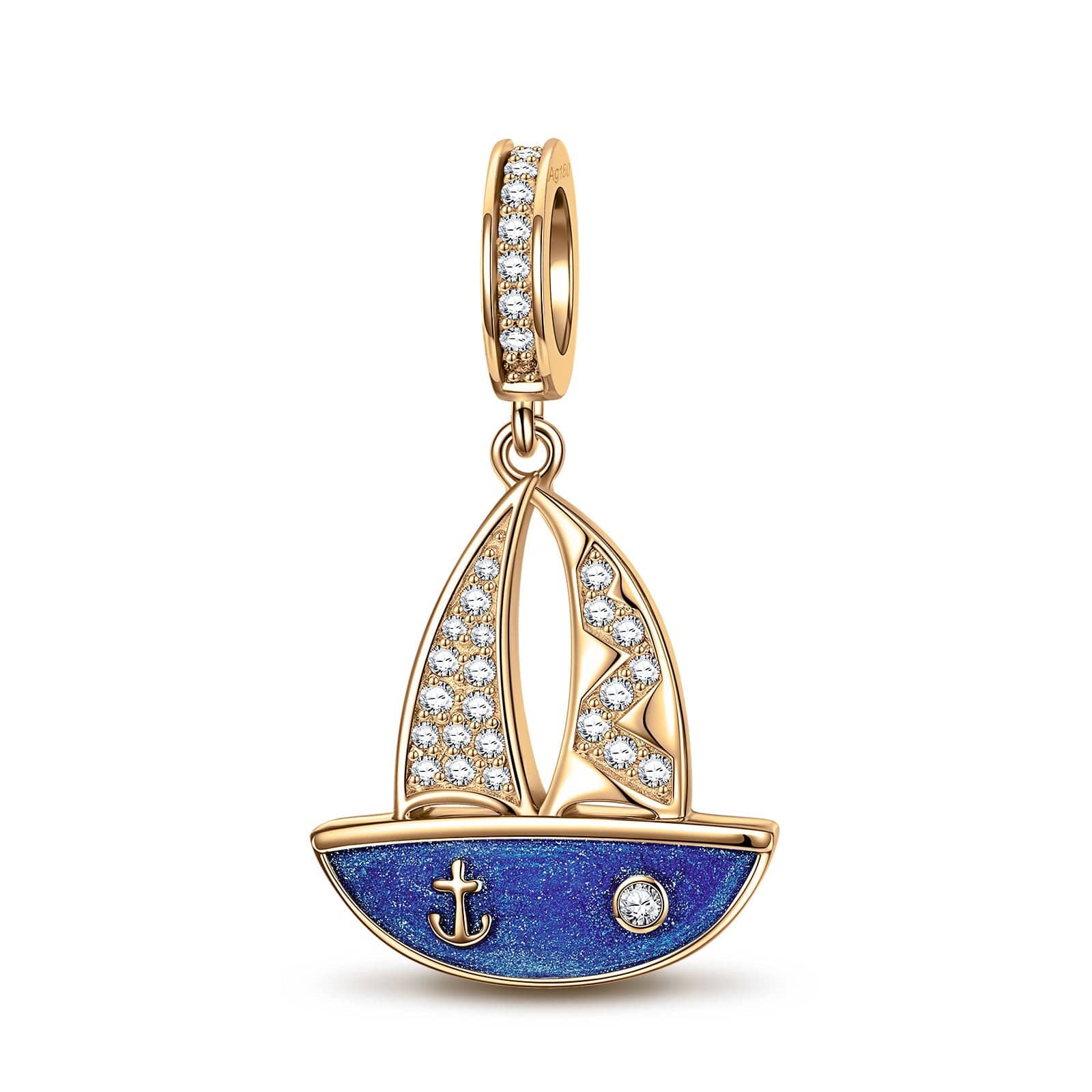 BLUE SAILBOAT TARNISH-RESISTANT SILVER DANGLE CHARMS WITH ENAMEL IN 14 ...
